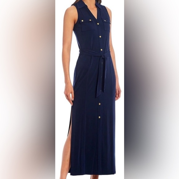Michael Kors | Dresses | Michael Kors Elegant Navy Blue Maxi Dress With ...